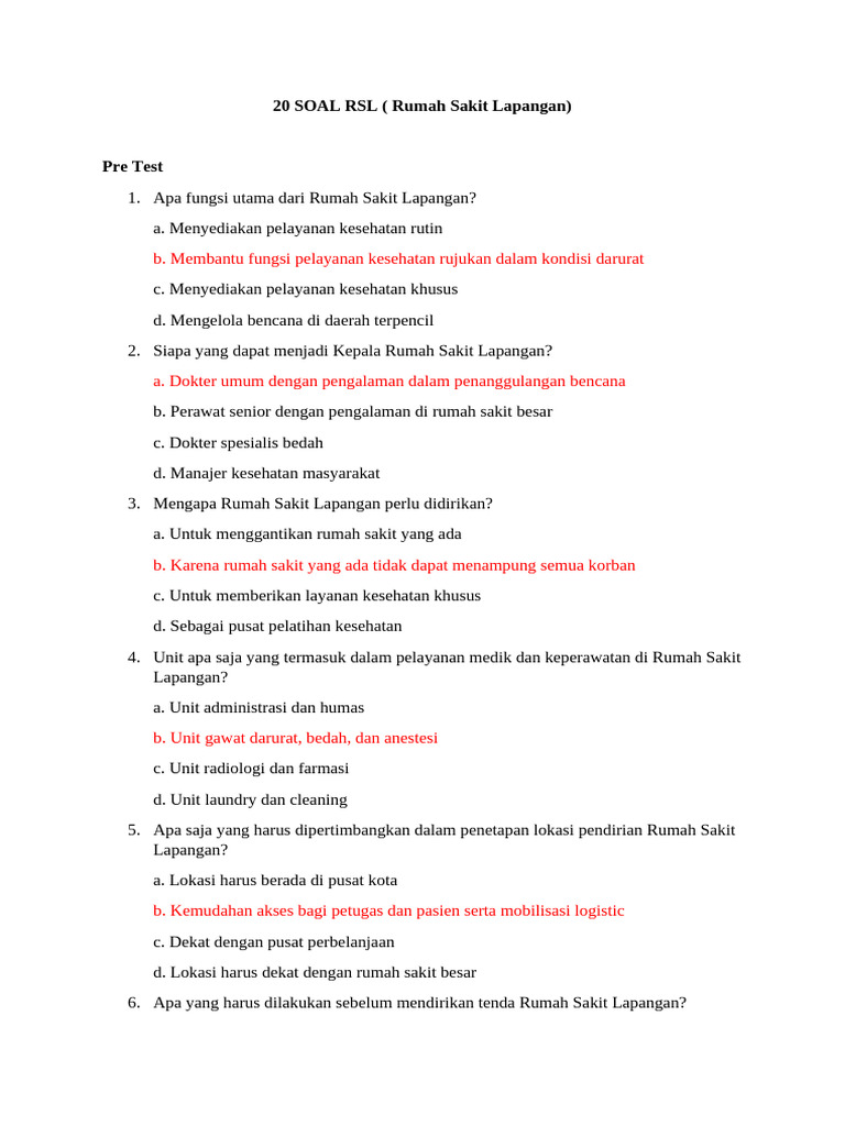 20 SOAL RSL (Rumah Sakit Lapangan) | PDF | Sains & Matematika | Teknologi & Rekayasa