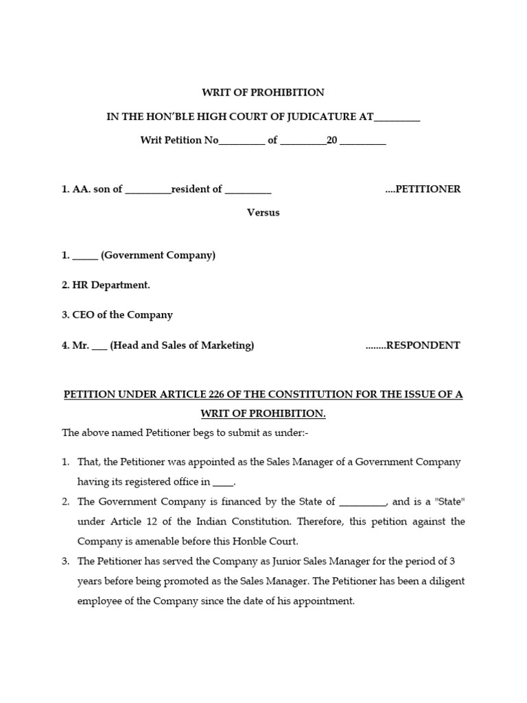 Writ of Prohibition Against Disciplinary Action | PDF | Writ | Writ Of ...