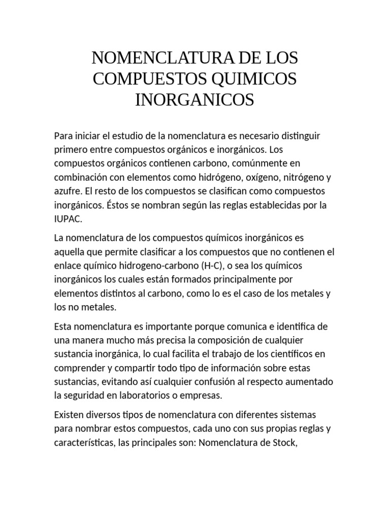 Nomenclatura de Los Compuestos Quimicos Inorganicos | PDF | Compuestos ...