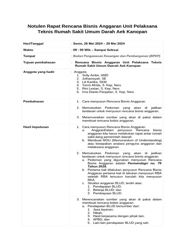 Template Notulen Rapat Yang Umum Digunakan - Bahasa Indonesia | PDF