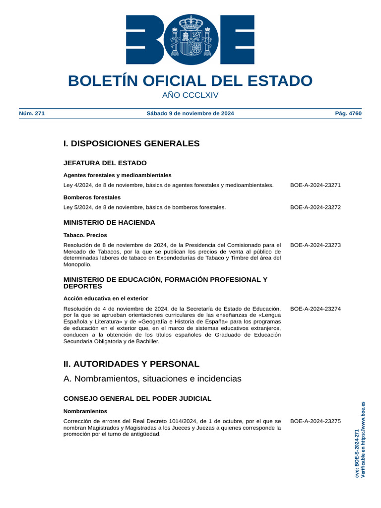 Boe S 2024 271 | PDF | España | Universidad