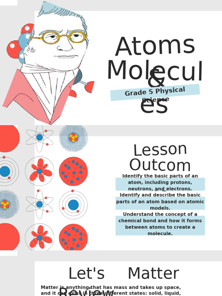 Atoms and Molecules Education Presentation in Red and Blue Lined Style ...
