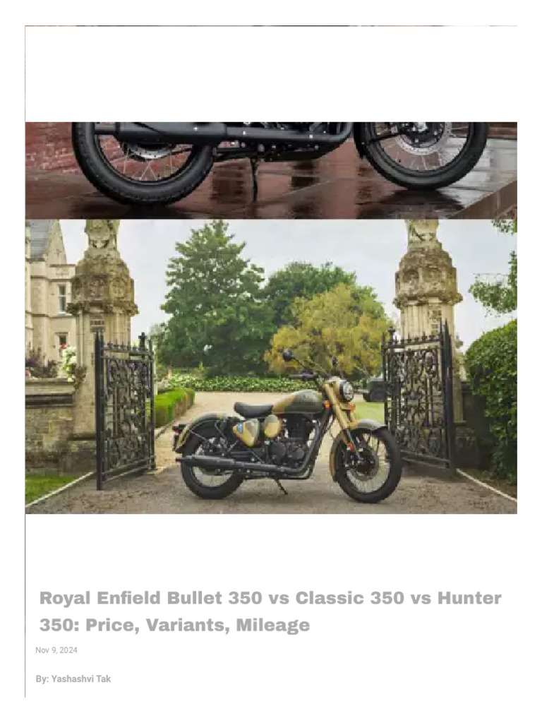 Royal en Eld Bullet 350 Vs Classic 350 Vs Hunter 350: Price, Variants ...