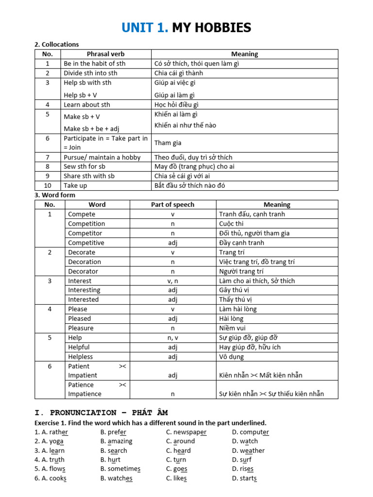 Unit 1. My Hobby | PDF | Language Arts & Discipline