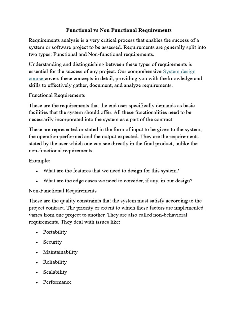 Functional Vs Non Functional Requirements | PDF | System | Software Testing