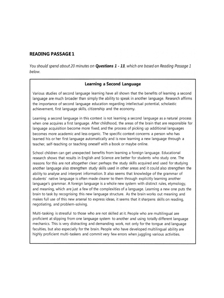 IELTS READING - Learning A Second Language | PDF | Career & Growth