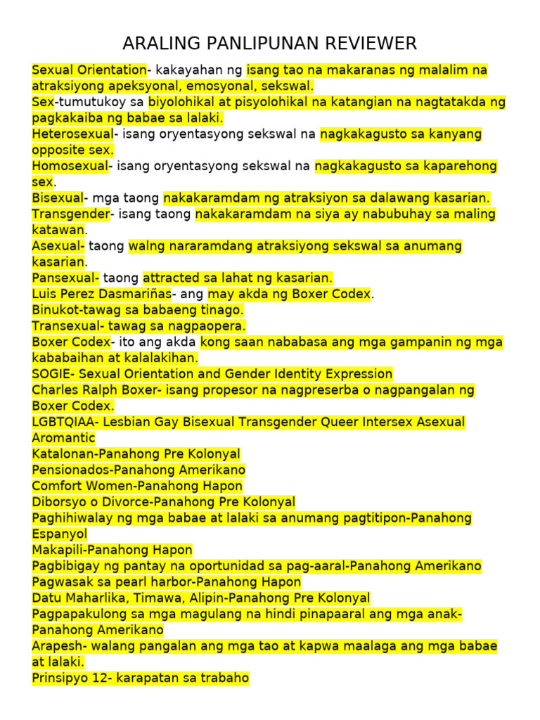 Araling Panlipunan Reviewer | PDF