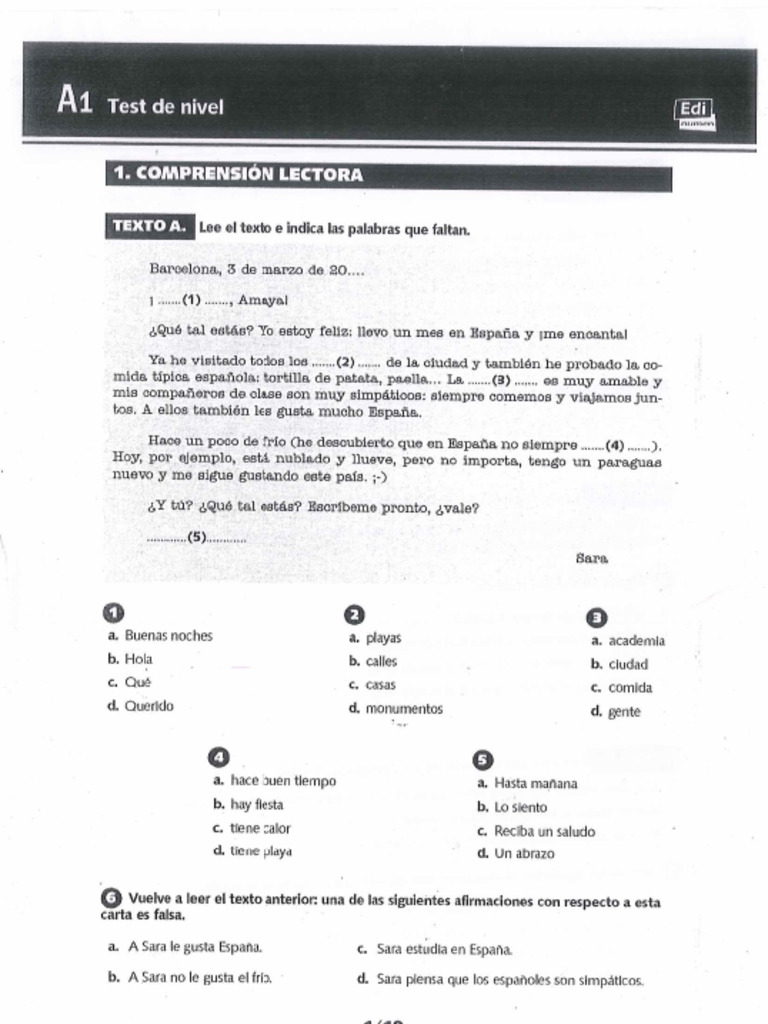 Test A1 Español | PDF