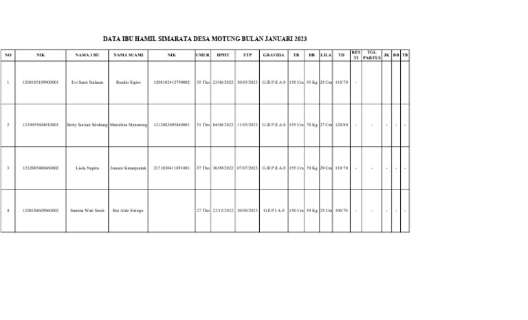Data Bumil Januari 2023 | PDF