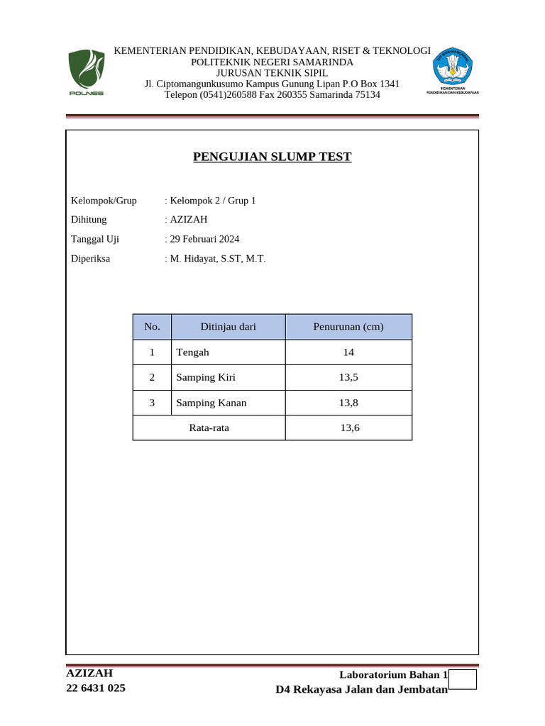 Pengujian Slump Test Beton D4 Teknik Sipil | PDF