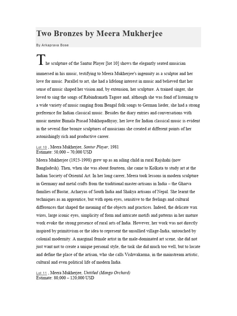 Meera Mukherjee Sotheby's Arkaprava Bose | PDF | Sculpture | The Arts