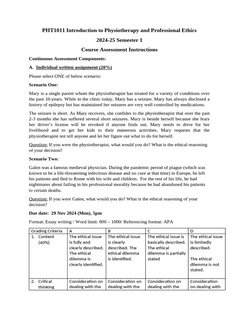 Instructions & Grading Criteria - 2024 | PDF | Physical Therapy | Citation