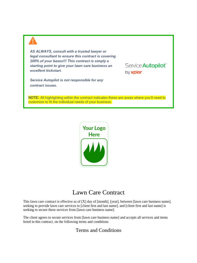 Lawn Care Contract Template | PDF | Payments | Insurance