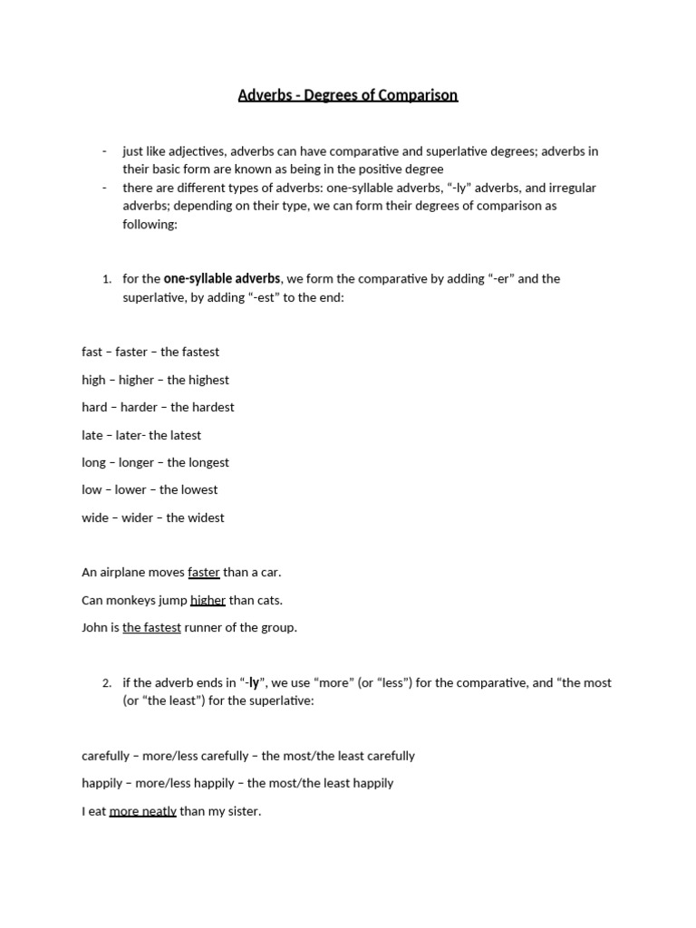 Adverbs - Degrees of Comparison | PDF | Adverb | Language Mechanics