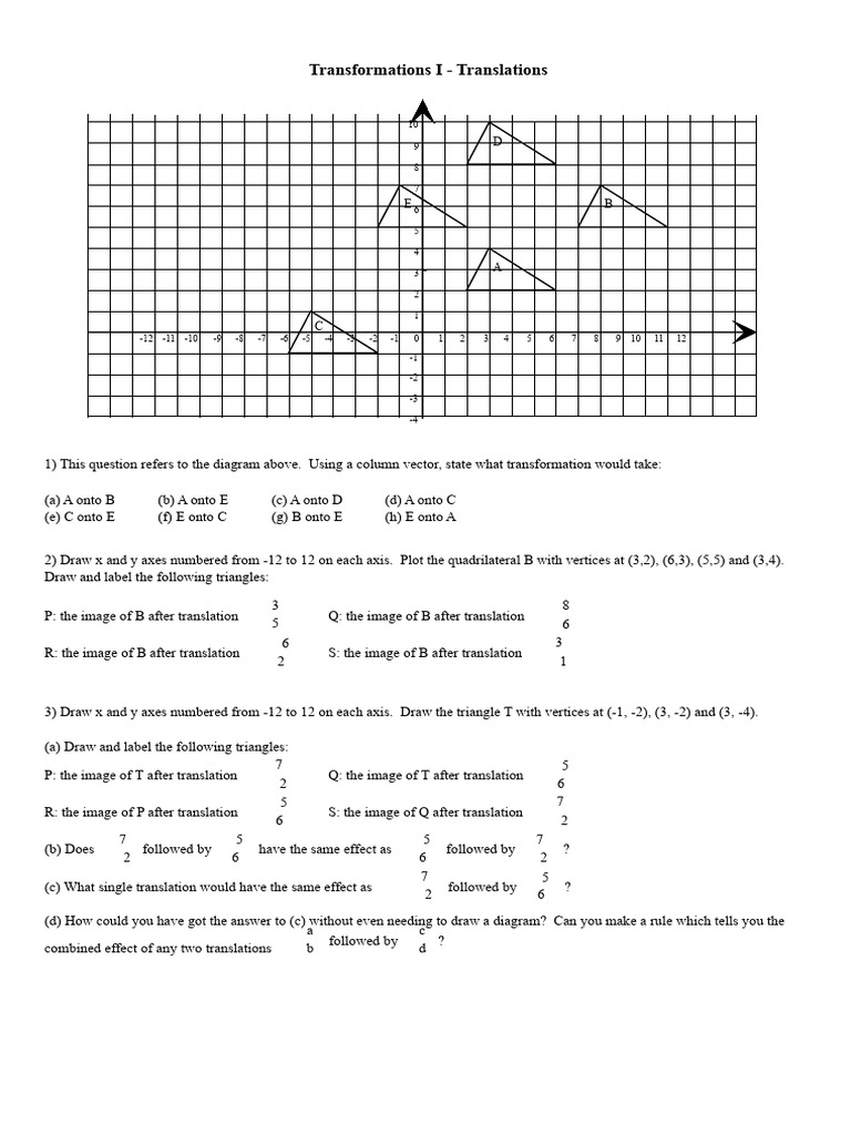WS1-Transformations 1 - Translations | PDF | Cartesian Coordinate ...
