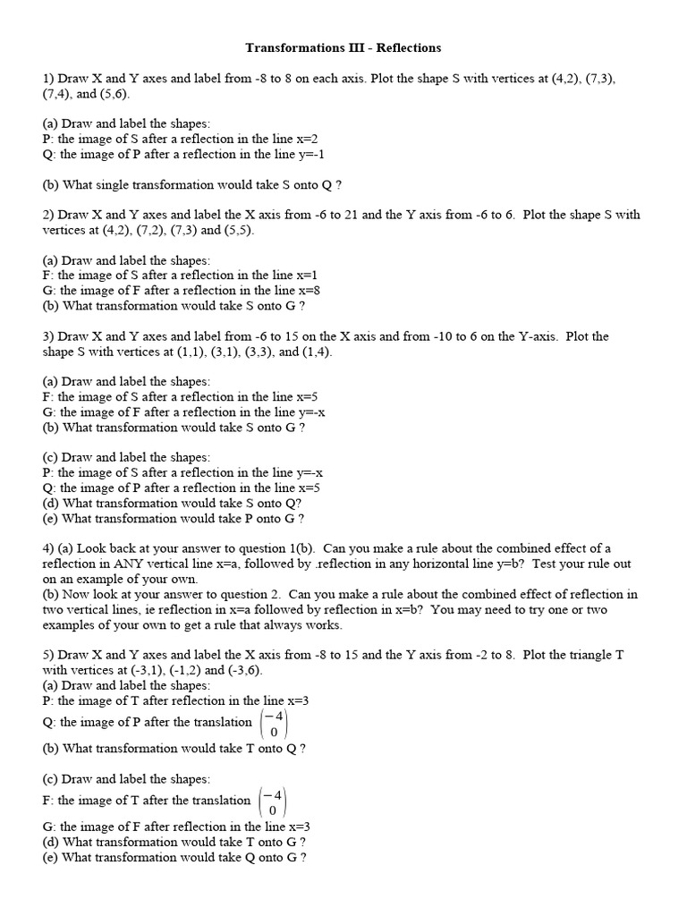 WS3-Transformations 3 - Reflections | PDF