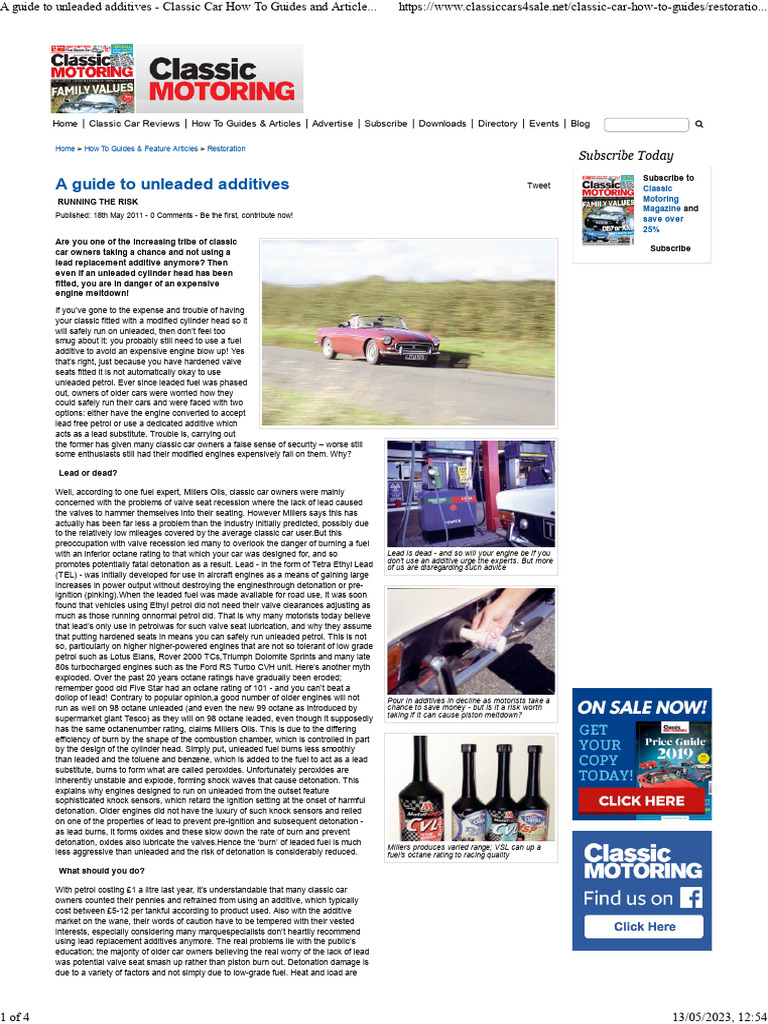 A Guide To Unleaded Additives - Classic Car How To Guides | PDF ...