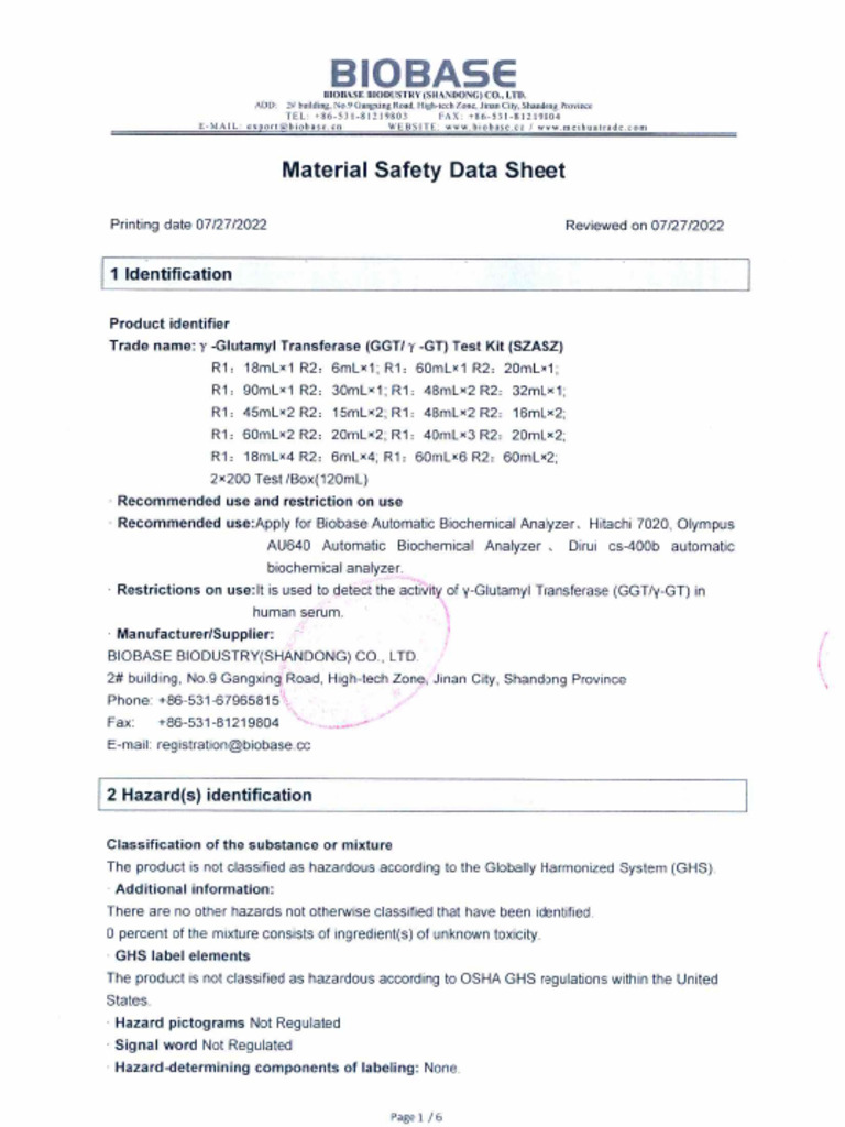 MSDS GGT | PDF