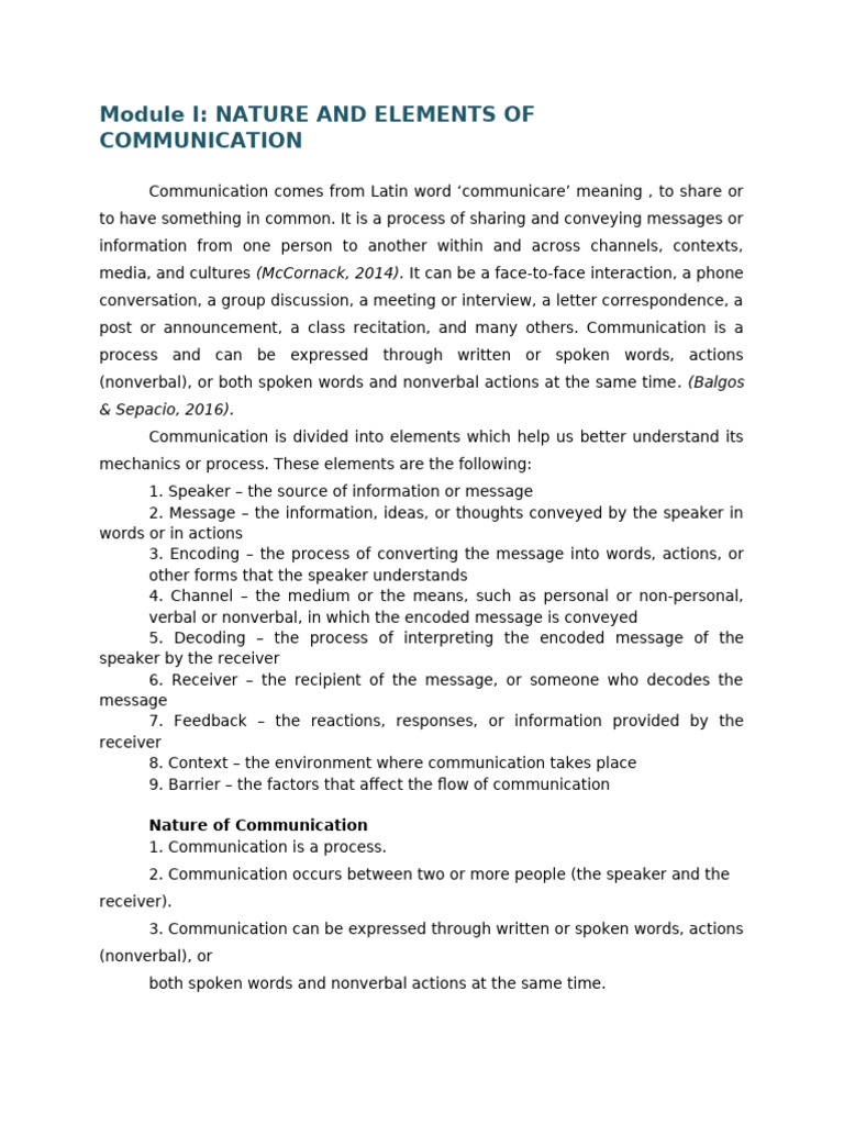 Elements and Nature of Communication | PDF | Communication | Nonverbal ...