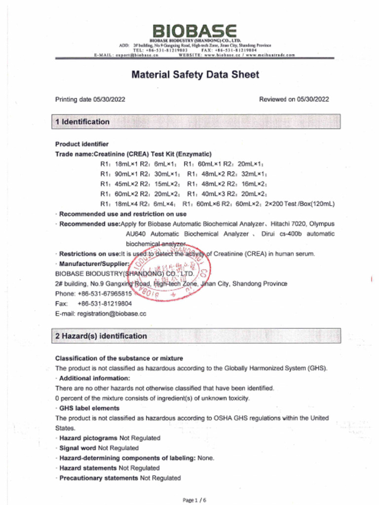 MSDS Creatinine | PDF