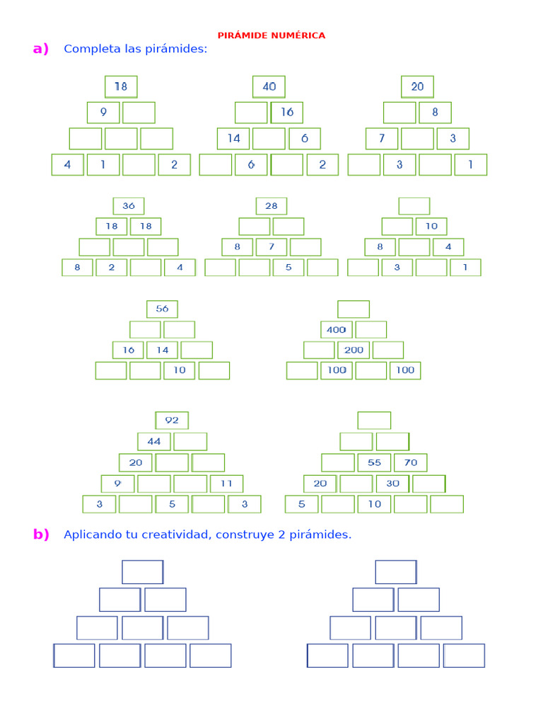Pirámides Numéricas para Primaria | PDF