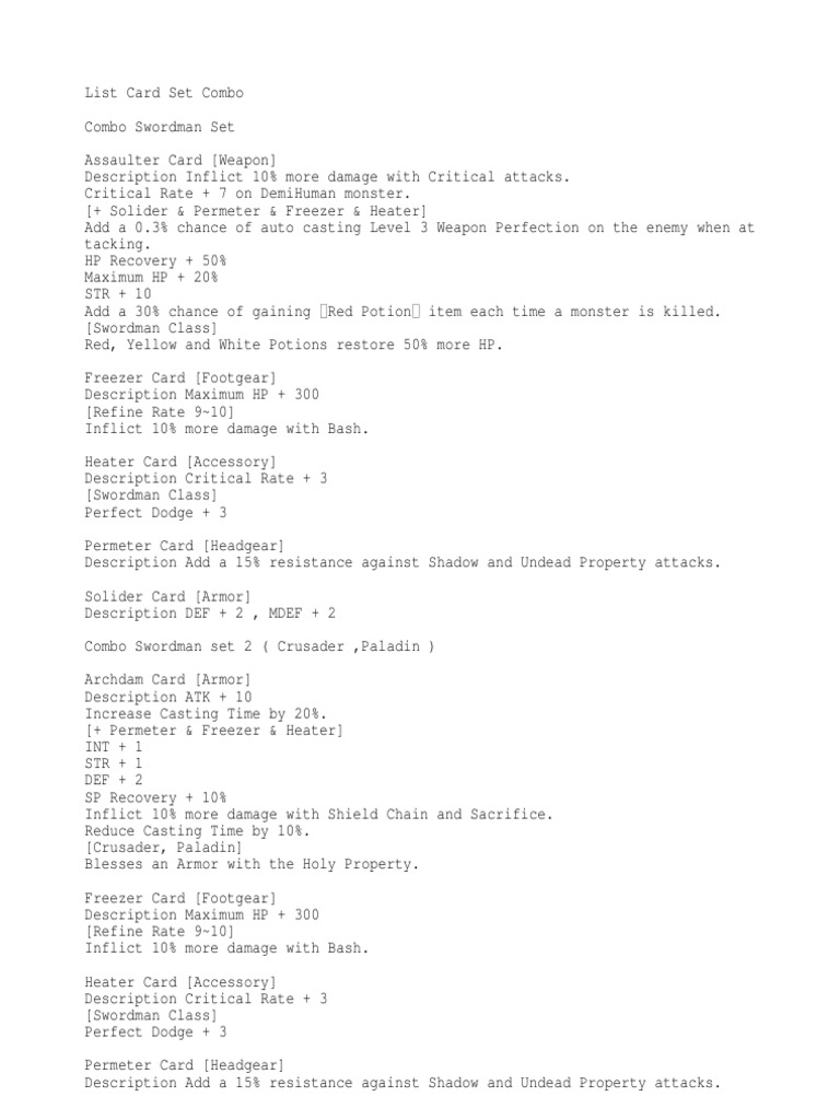 Combo Card Set Ragnarok | PDF | Role Playing Games | Leisure