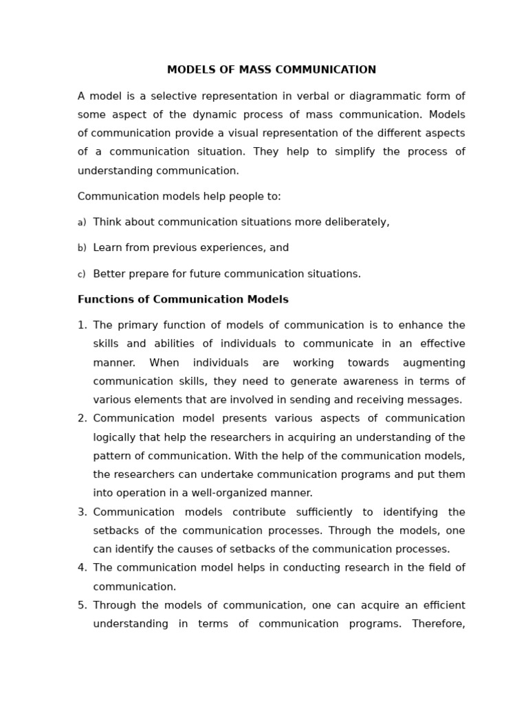 Models of Mass Communication | PDF | Communication | Cognition