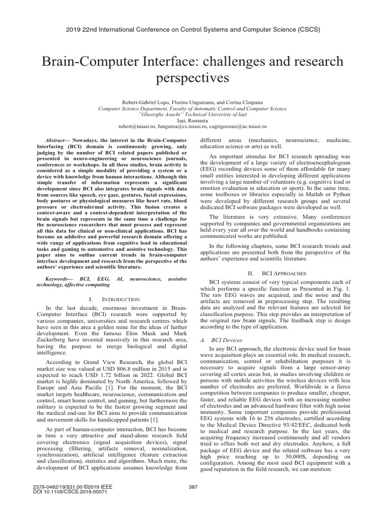 Bci Challenges and Research Perspective | PDF | Electroencephalography ...