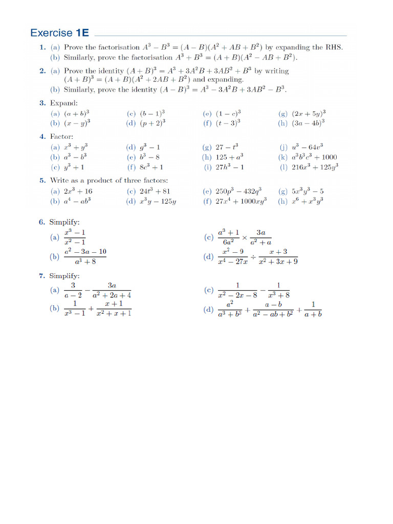 Ex 1E Ext Cubic Identities | PDF