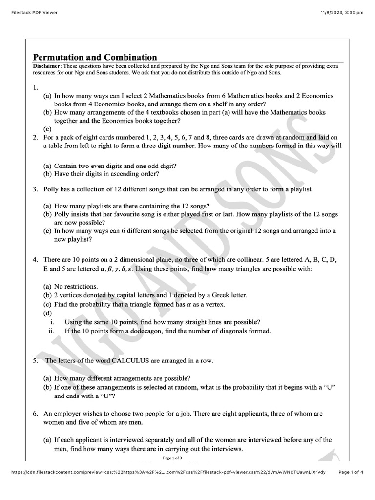 Permutation Combination Paper 1 | PDF