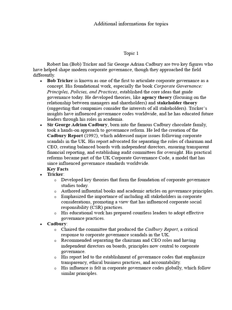 Key Figures in Corporate Governance | PDF | Corporate Governance ...