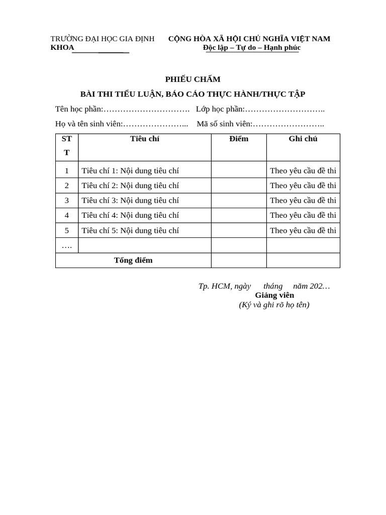 Phieu Cham Tieu Luan | PDF