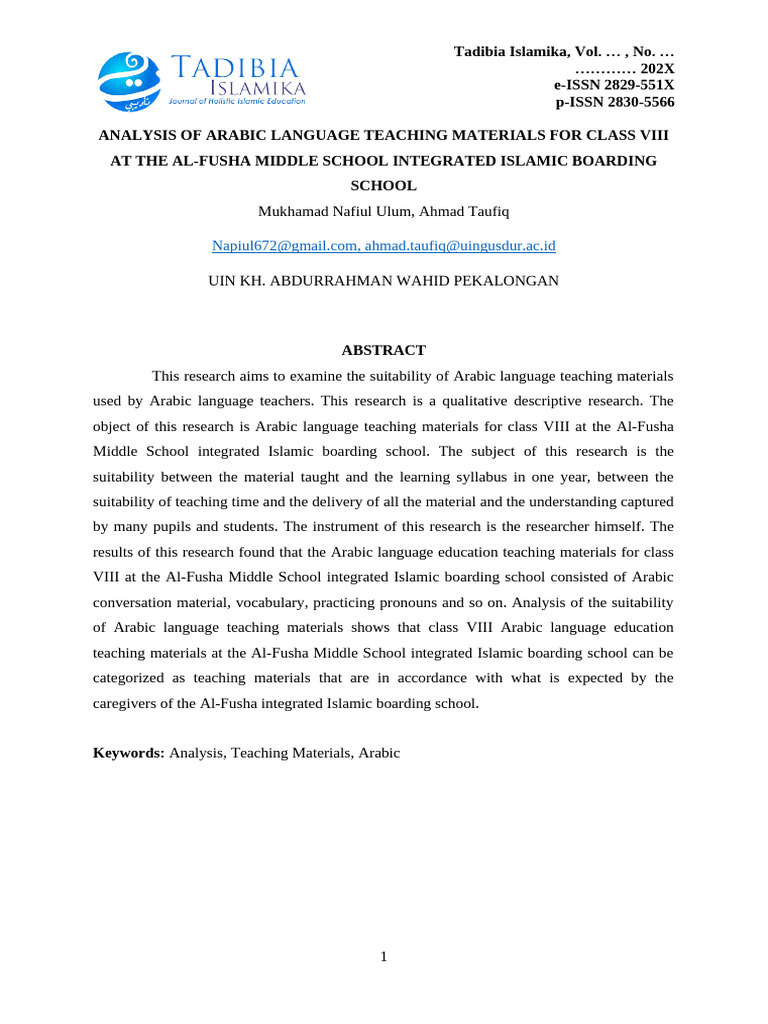 New Template Tadibia Islamika | PDF | Curriculum | Language Education