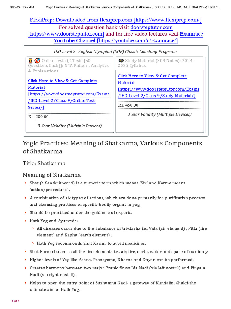 Shatkarma Guide for Exam Prep | PDF | Yoga