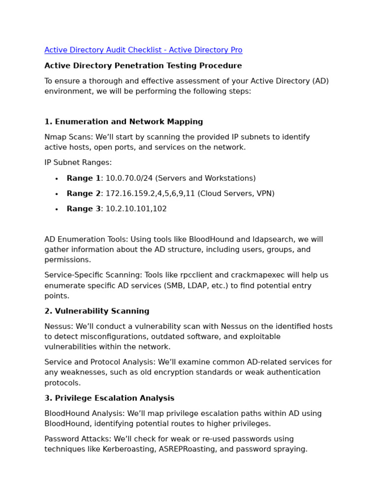 Active Directory Penetration Testing Procedure | PDF