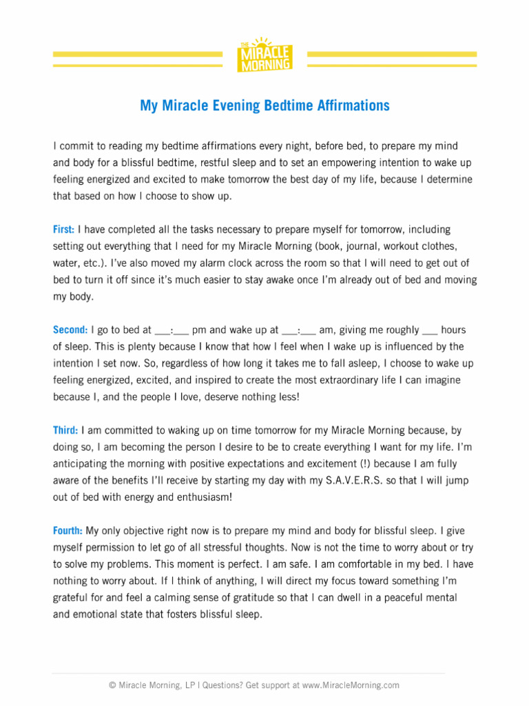My Miracle Evening Bedtime Affirmations | PDF