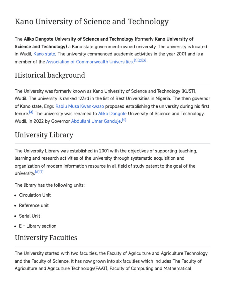 Kano University of Science and Technology - Wikipedia | PDF | Science