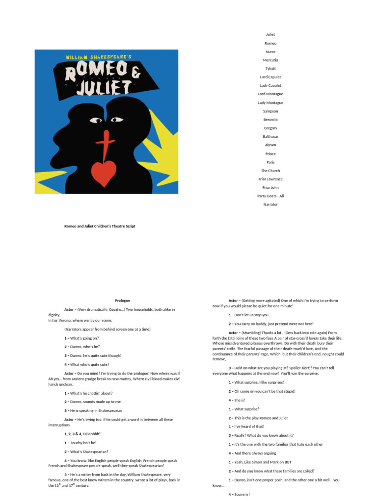 Kids' Romeo and Juliet Theatre Script | PDF | Characters In Romeo And ...