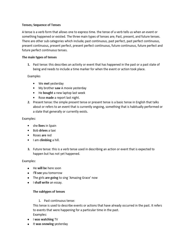 SEQUENCE OF TENSES (1) | PDF | Grammatical Tense | Verb