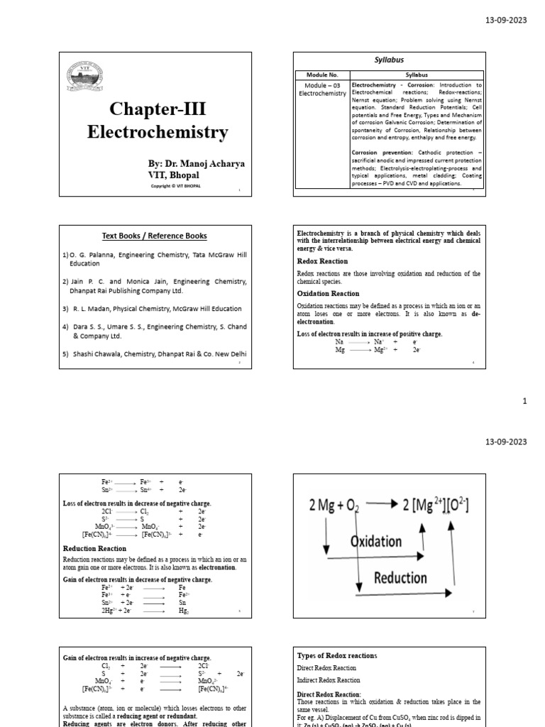 Module - 3 - Electrochemistry - 13-09-23 | PDF | Redox | Corrosion