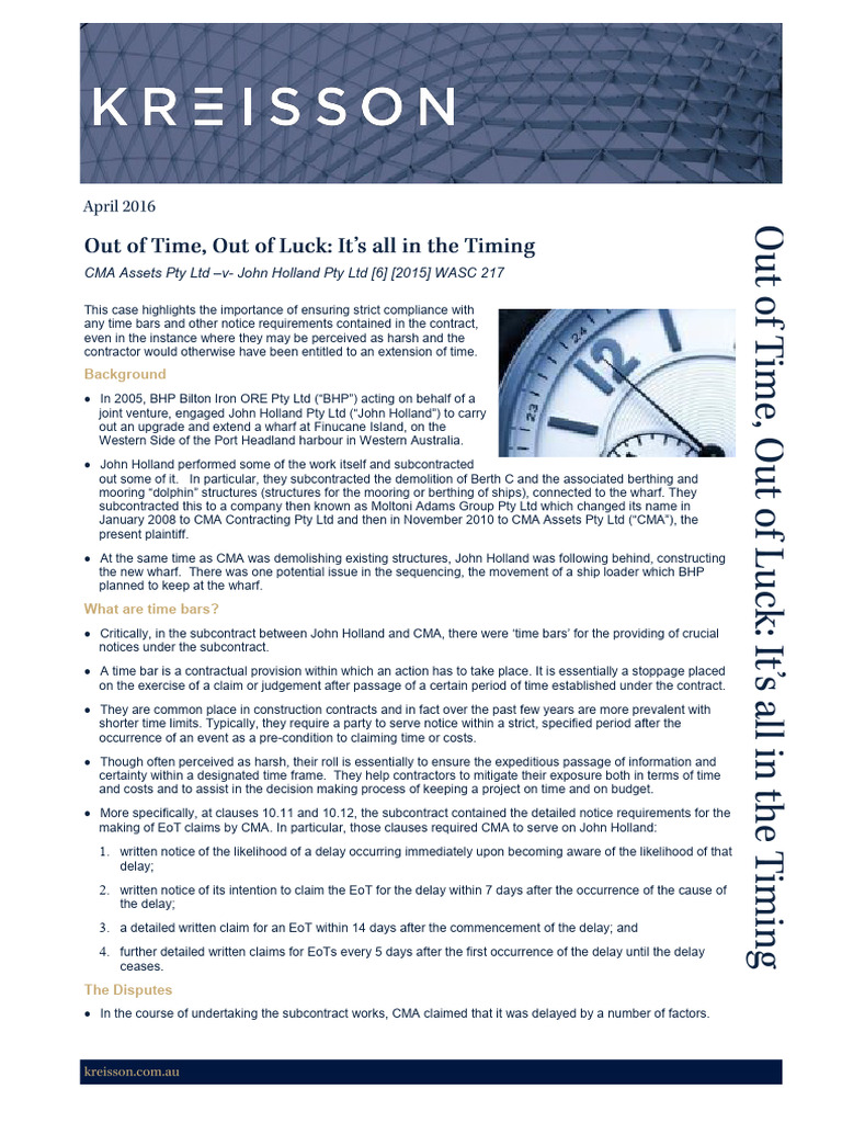 Out of Time Out of Luck Time Bars | PDF | Liquidated Damages | Damages