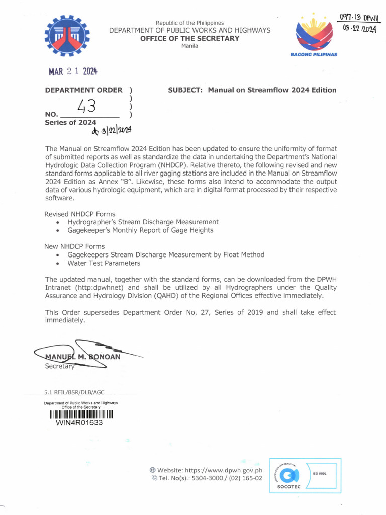 Series of 2024: Department Order | PDF | Discharge (Hydrology) | Earth ...