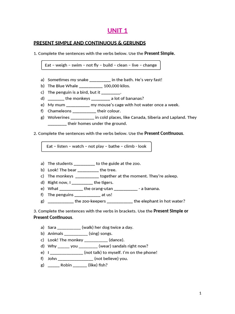 Unit 1 - Present Simple & Continuous | PDF | Language Arts & Discipline | Foreign Language Studies