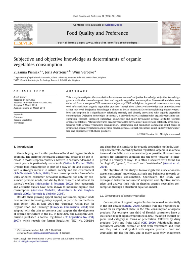 Consumer Knowledge and Organic Vegetables | PDF | Organic Foods ...