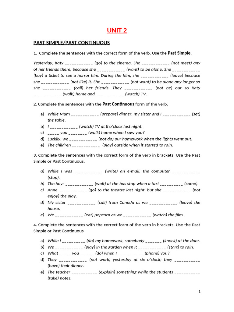 Unit 2 - Past.S & Past C. - Exercises | PDF