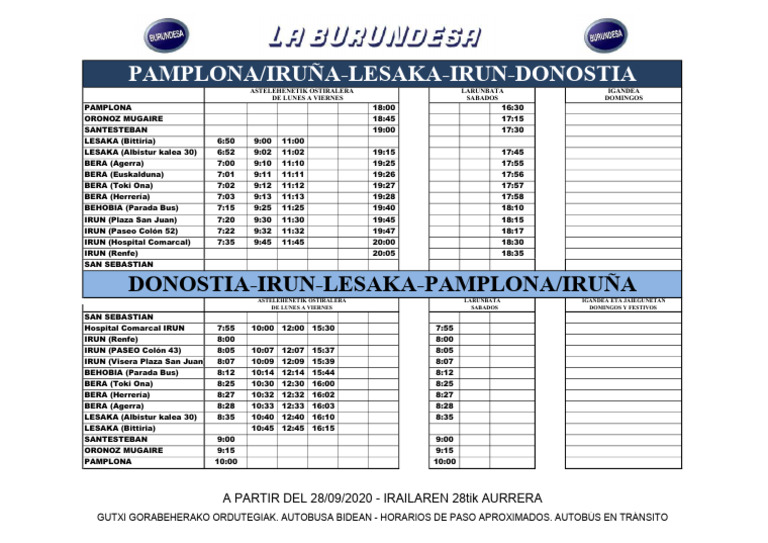 Horarios de Autobús Pamplona-Irun-Donsotia | PDF