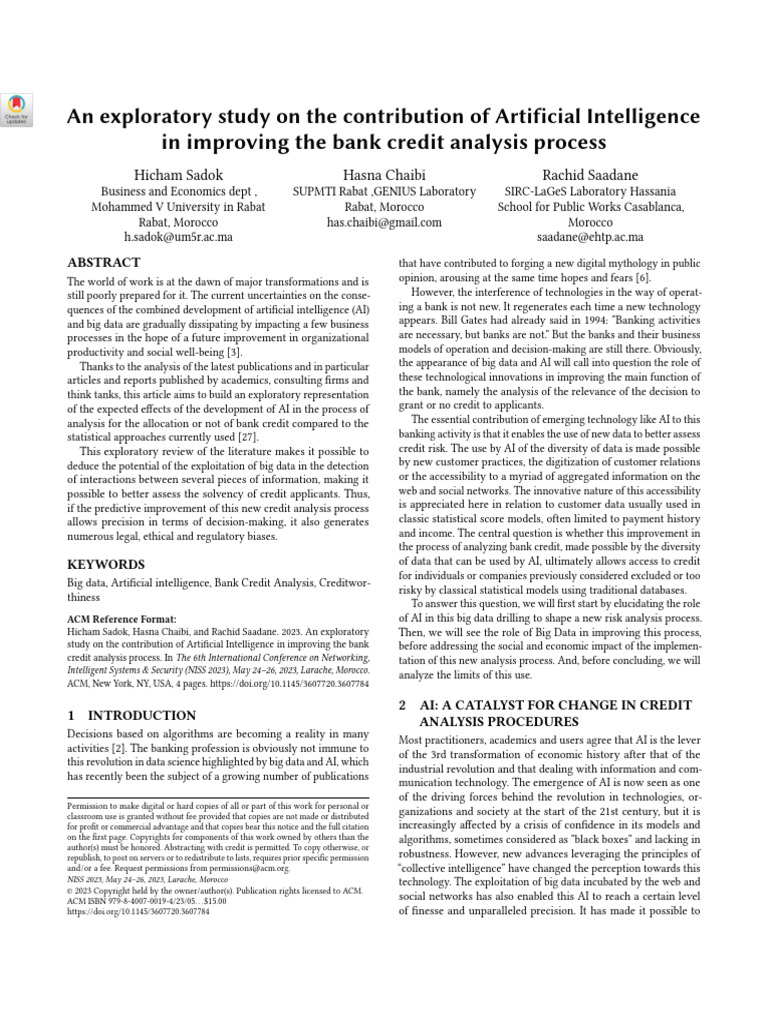 Anexploratory Study On The Contribution of Artificial Intelligence in Improving The Bank Credit ...