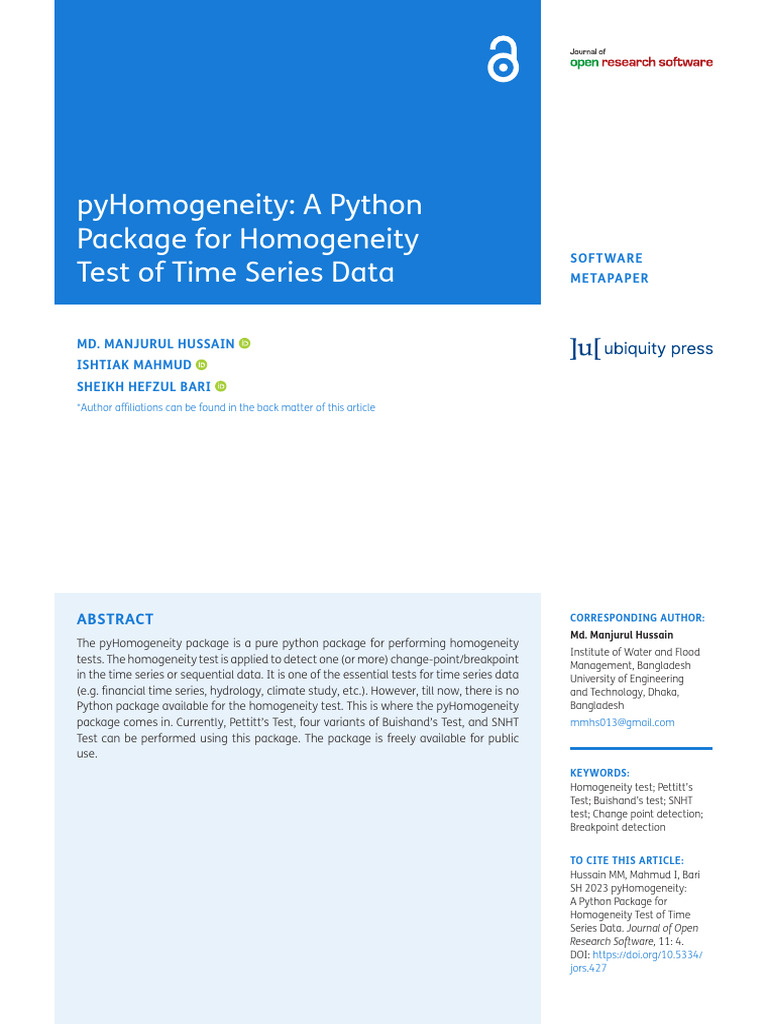 Pyhomogeneity: A Python Package For Homogeneity Test of Time Series ...