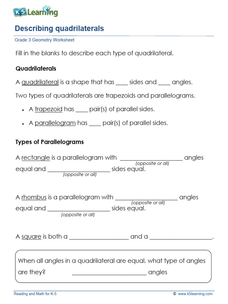 Quadrilateral Worksheet 8 | PDF