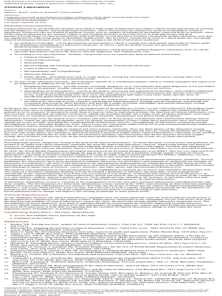 ClinicalLaboratory StatPearls NCBIBookshelf | PDF | Medical Laboratory ...